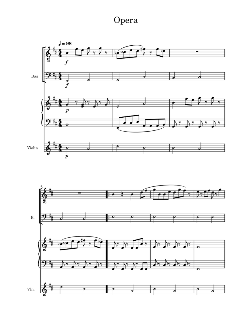Opera Sheet music for Piano, Bass voice, Vocals, Violin (Mixed Quartet ...
