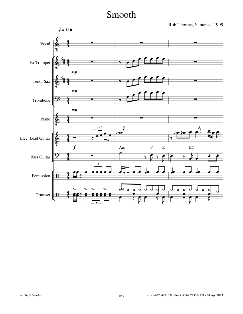 Smooth (Rob Thomas/Santana) Sheet music for Piano, Trombone, Vocals ...