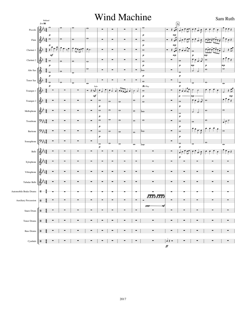 Wind Machine Ballad Sheet Music for Trombone, Tuba, Flute piccolo ...