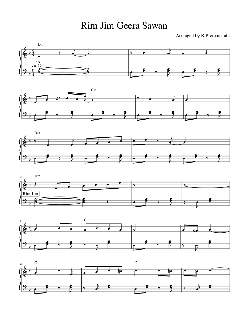 RIm jim geera sawan Sheet Music with Chords for Drum group (Solo ...