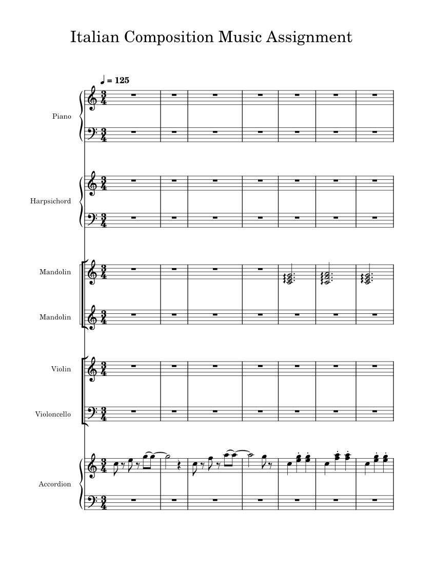 Italian Composition Music Assignment Sheet music for Piano, Accordion, Harpsichord, Violin ...