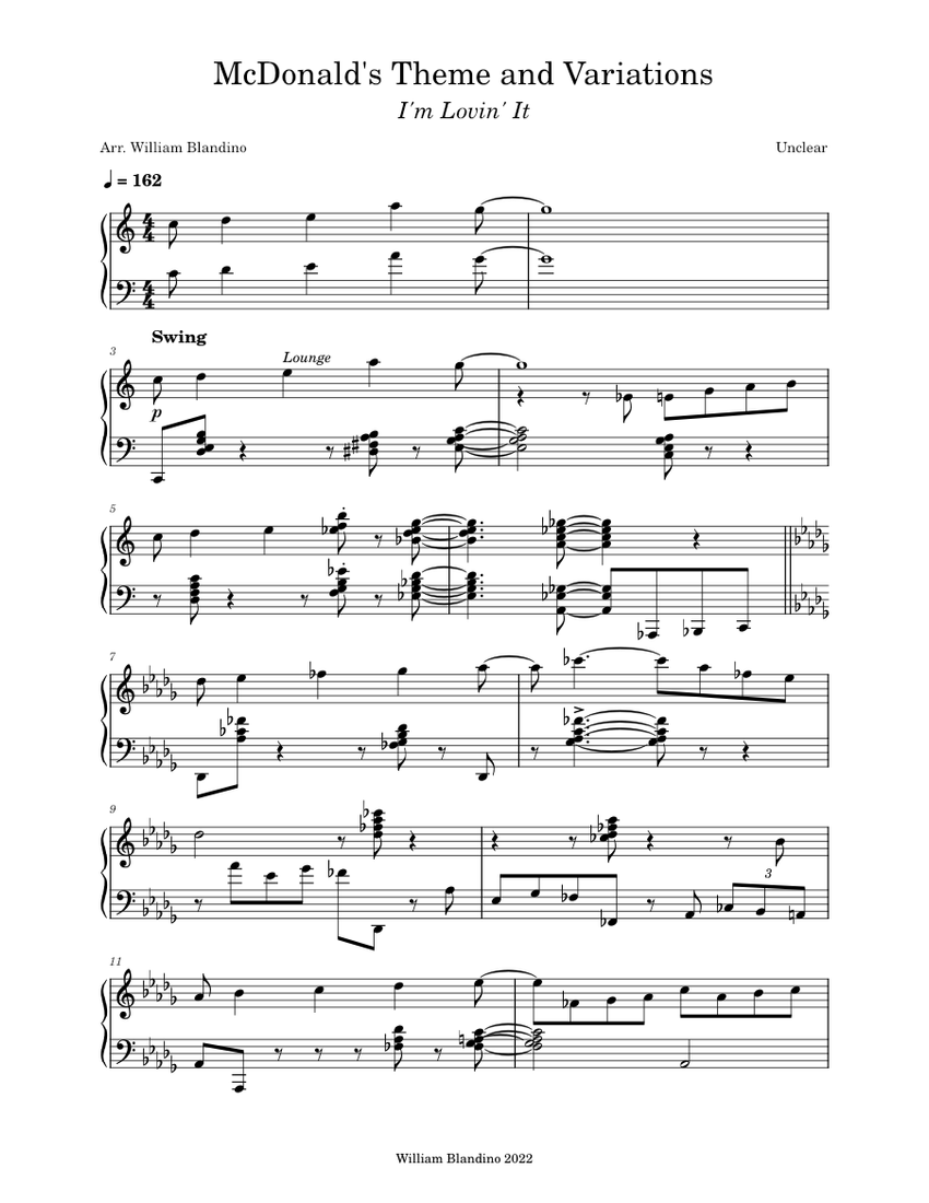 McDonald's Theme and Variations Sheet Music for Piano (Solo ...