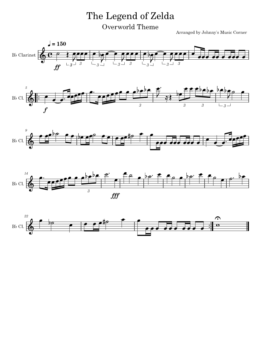 The Legend Of Zelda Main Theme for Bb Clarinet Sheet Music for Clarinet ...