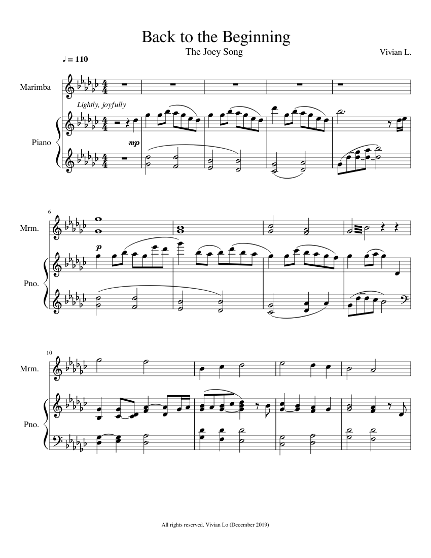 Back to the Beginning Sheet music for Piano, Marimba (Mixed Duet ...