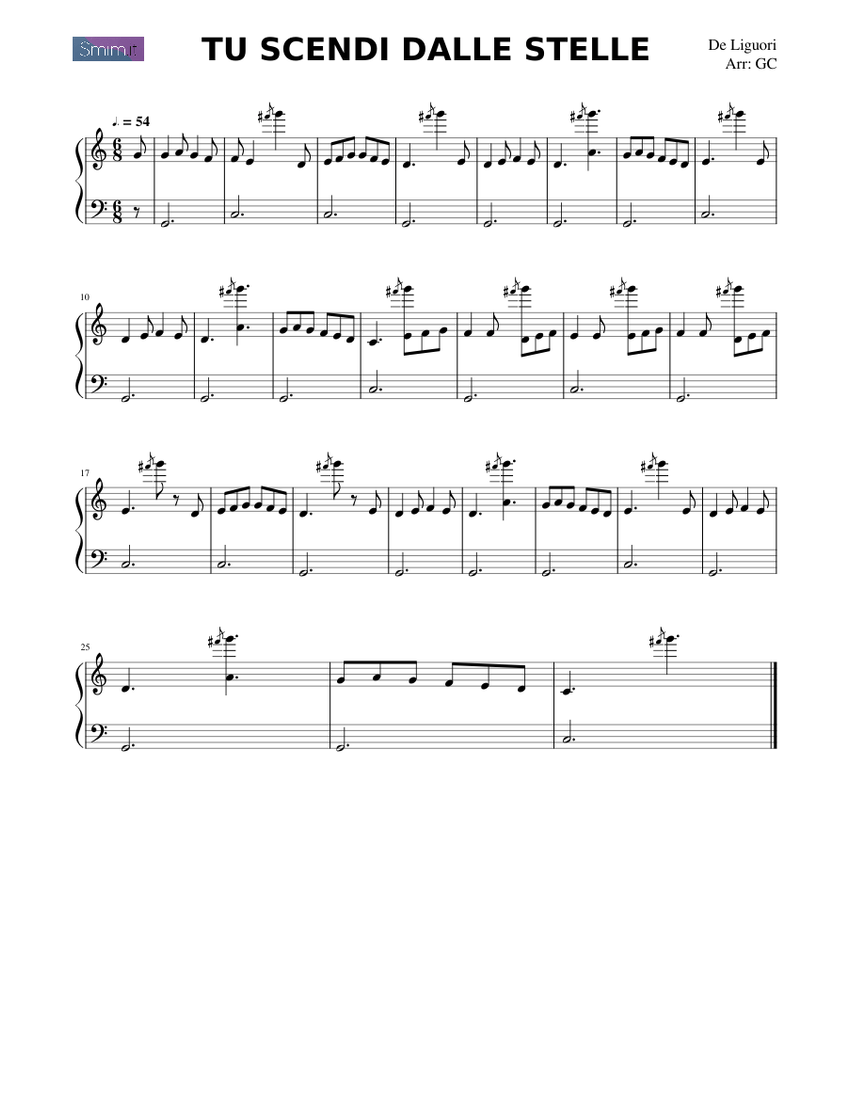 Tu Scendi dalle Stelle (Italian Christmas Song, Easy) Sheet music for ...