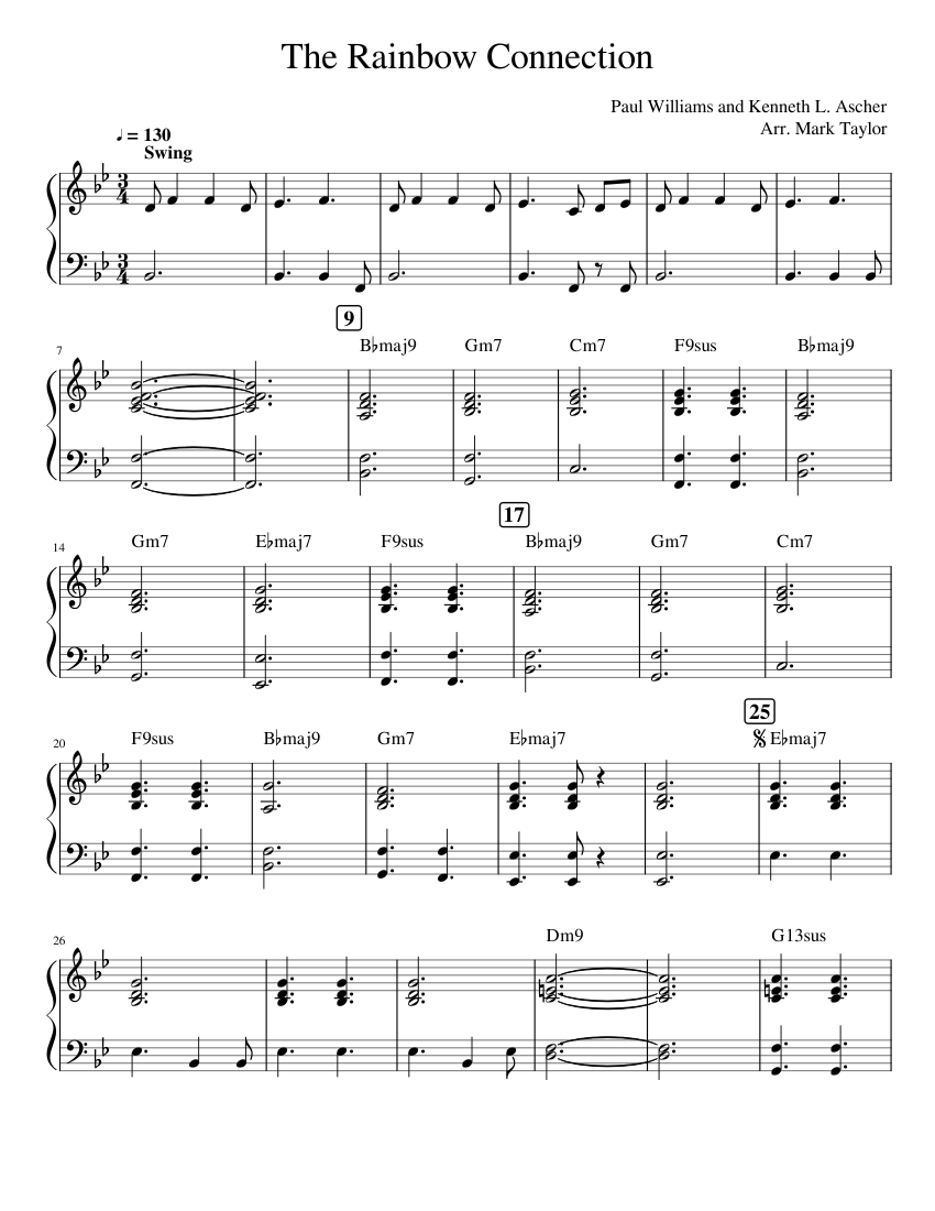 The Rainbow Connection Sheet Music with Chords for Piano (Solo) easy ...
