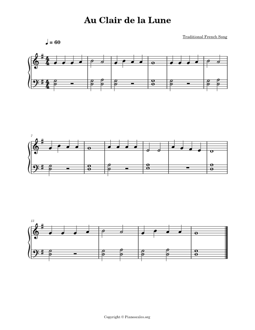Au Clair De La Lune – Misc Traditional Au Clair de la Lune - Piano ...