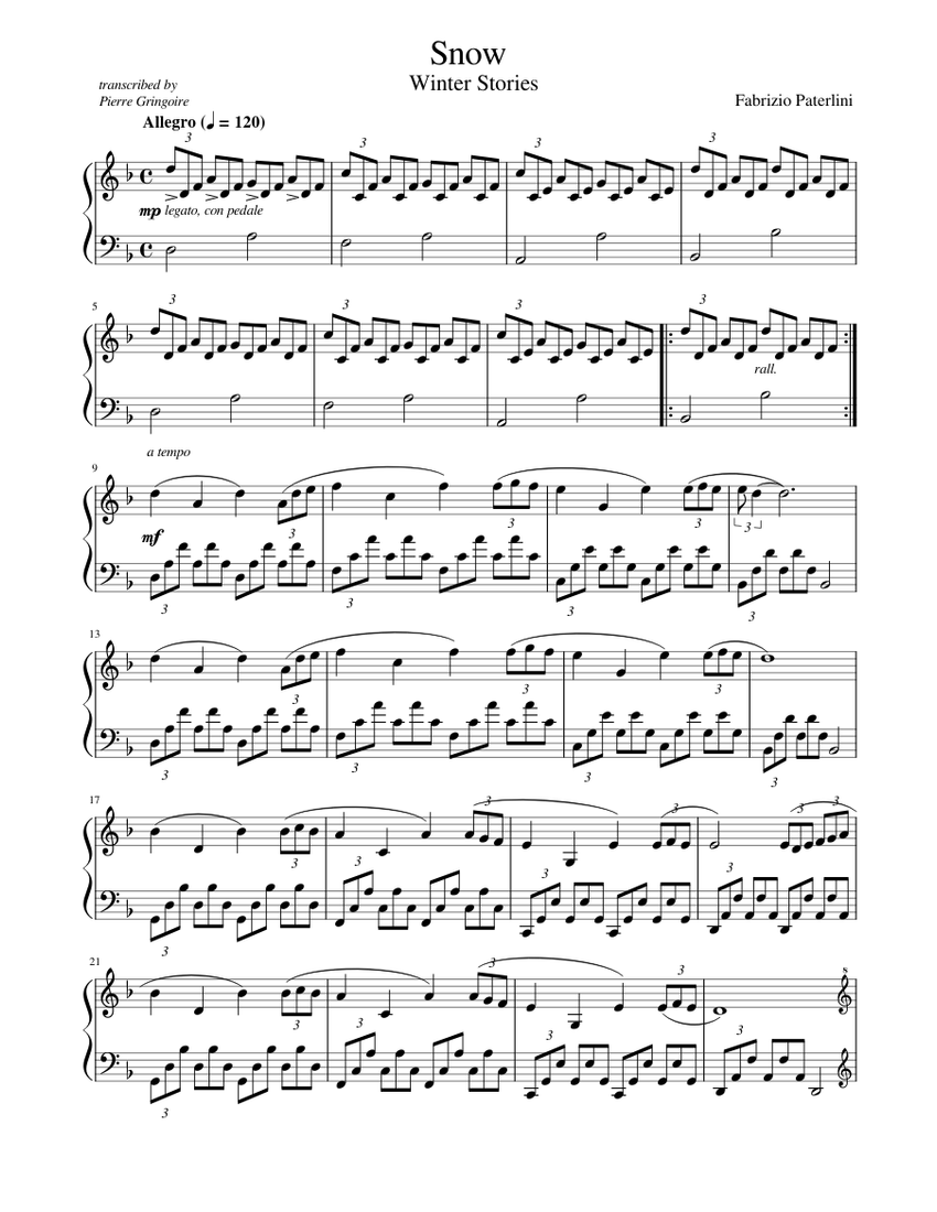 Fabrizio Paterlini - Snow Sheet Music for Piano (Solo) | MuseScore.com