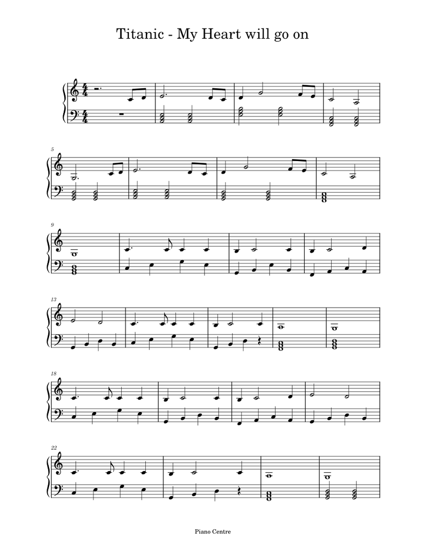 Titanic - My Heart will go on Sheet Music for Piano (Solo) Easy ...