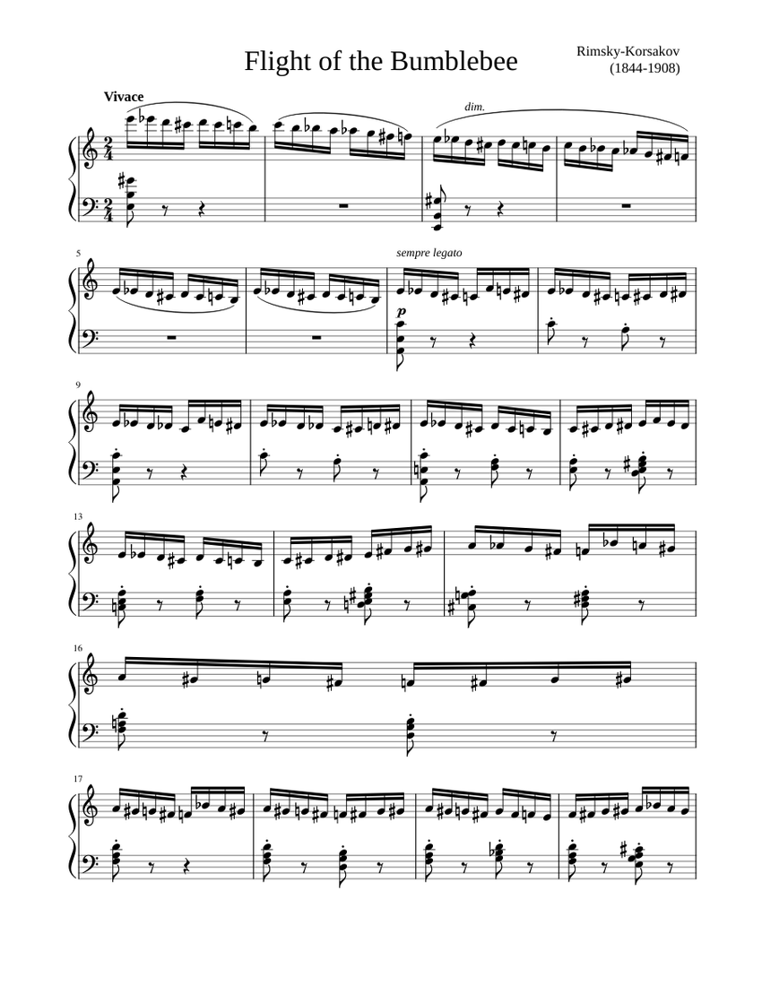 Flight of the Bumblebee Sheet Music for Piano (Solo) | MuseScore.com