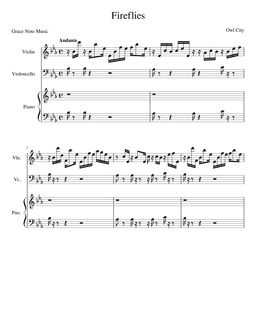 Fireflies Sheet Music for Piano, Violin, Cello (Piano Trio) | MuseScore.com