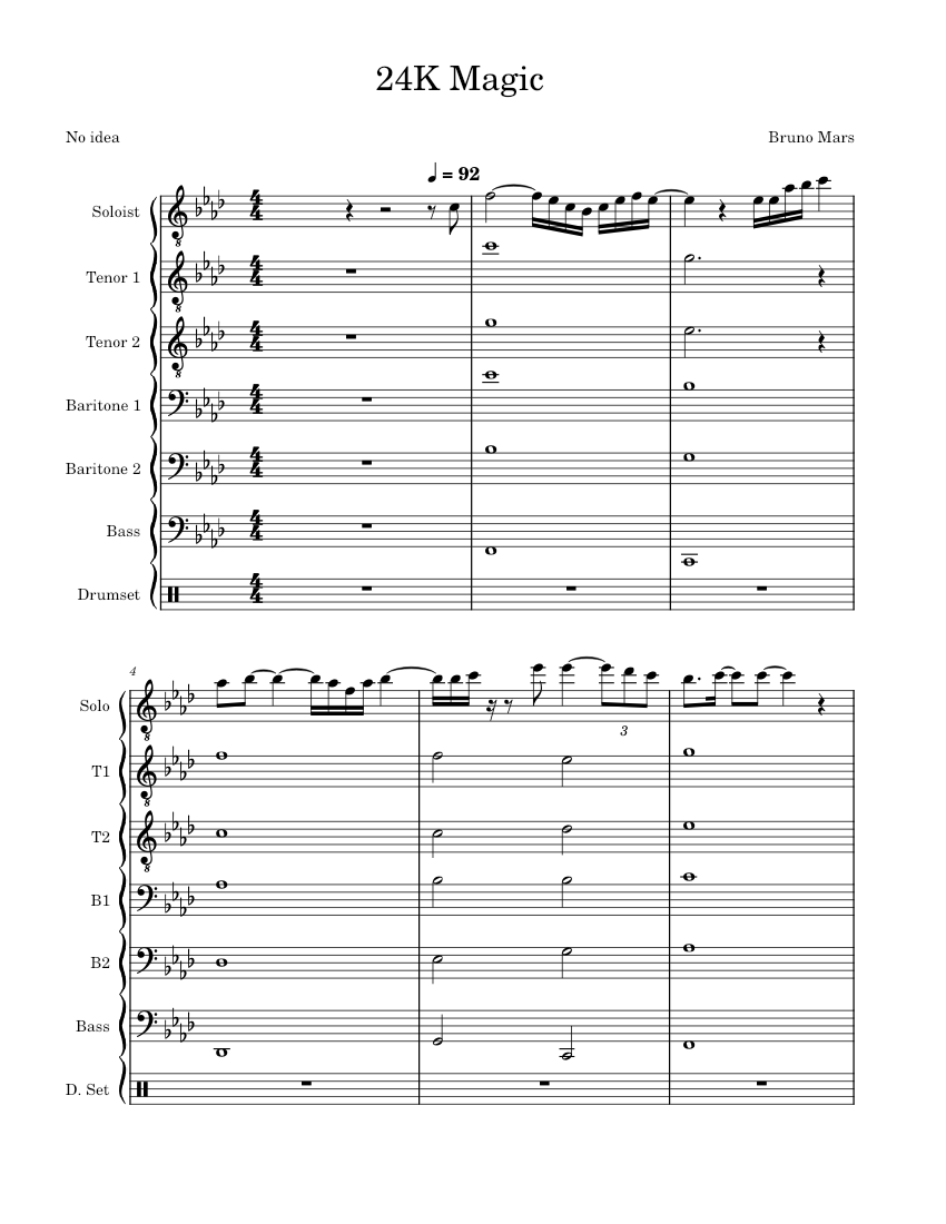 24k Magic – Bruno Mars Sheet Music for Piano, Drum group (A Capella ...