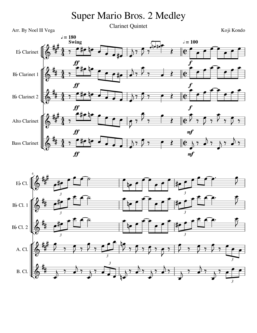 Super Mario Bros2: Medley Sheet Music for Clarinet in e-flat, Clarinet ...