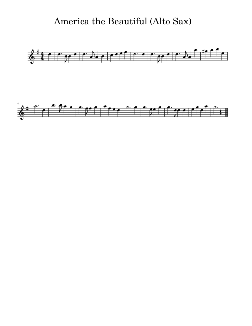 America the Beautiful (Alto Sax) Sheet Music for Saxophone alto (Solo ...