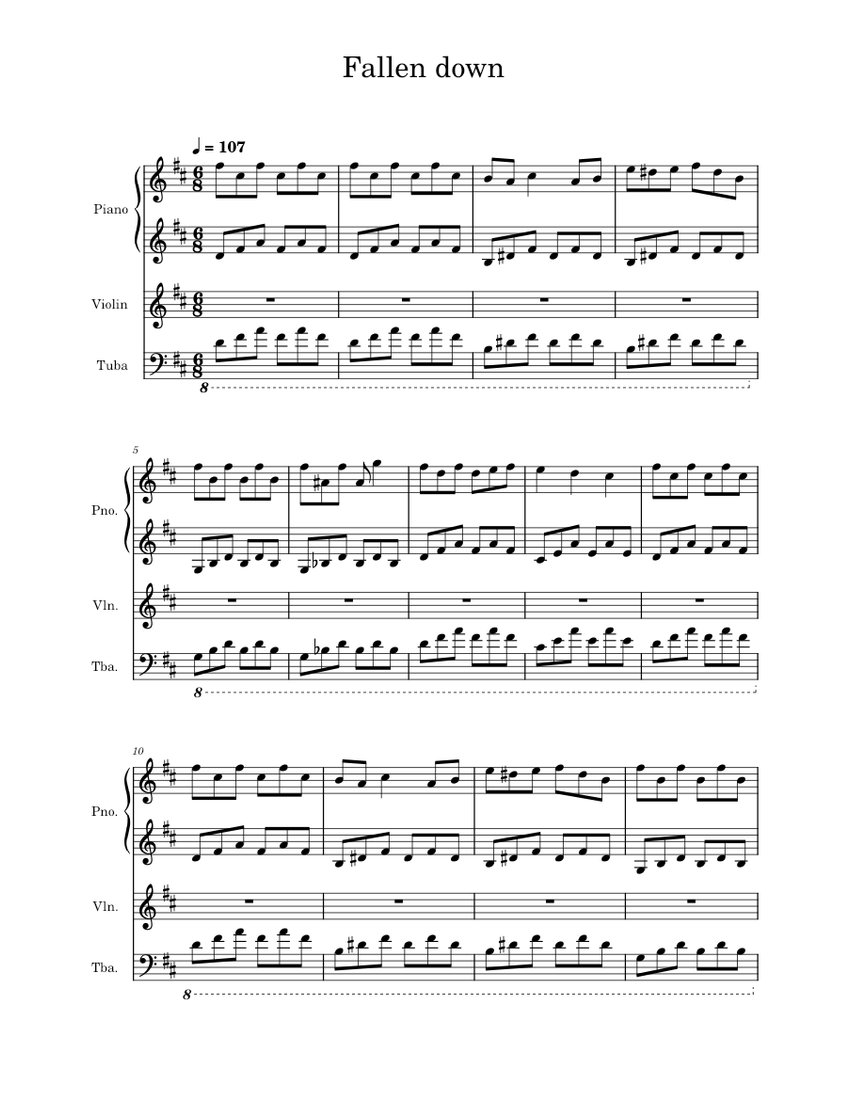 Fallen Down – Toby Fox Sheet music for Piano, Tuba, Violin (Mixed Trio ...