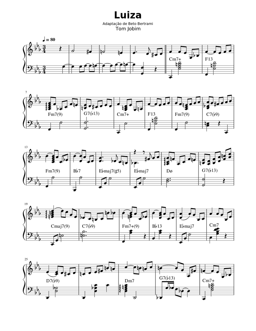 Luiza – Antônio Carlos Jobim Luiza Sheet Music with Chords for Piano ...