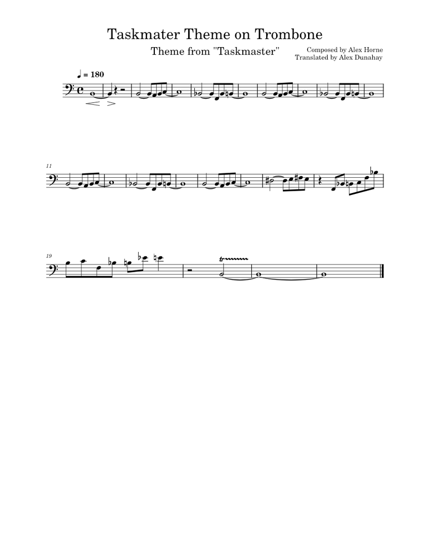 Taskmaster Theme – Alex Horne Taskmaster Theme on Trombone Sheet music ...