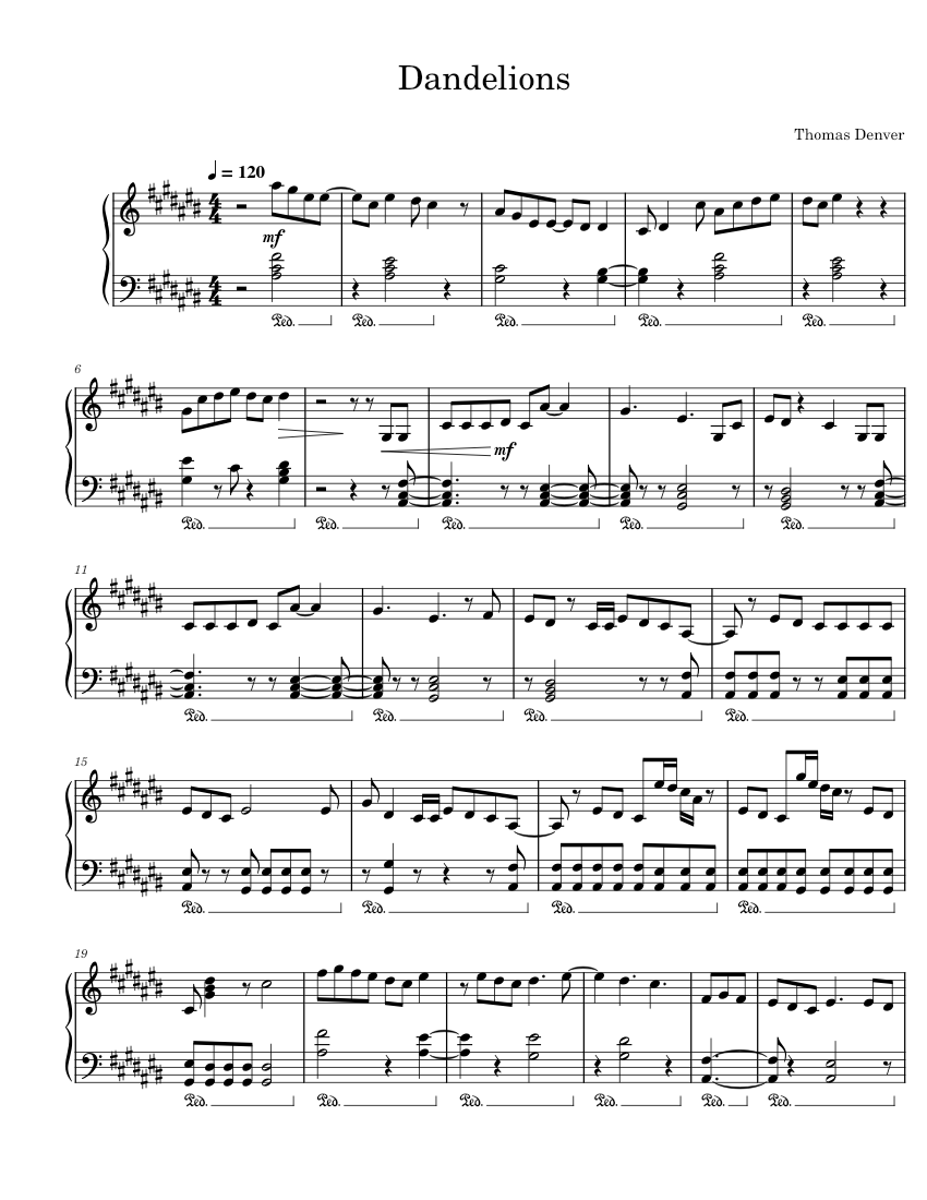 Dandelions – Ruth B Sheet music for Piano (Solo) | Musescore.com