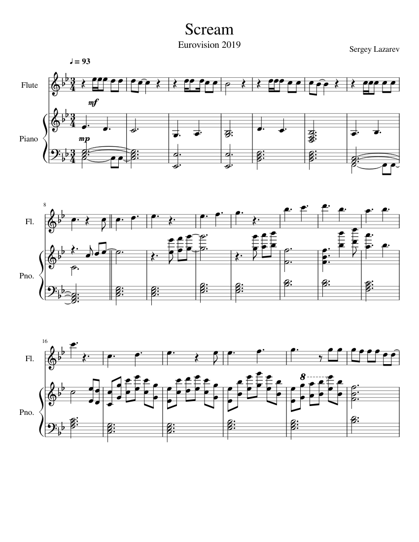 Scream - Sergey Lazarev Sheet Music for Piano, Flute (Solo) | MuseScore.com