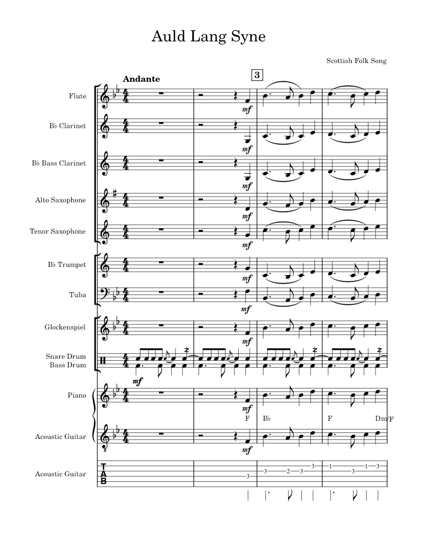 Auld lang syne – Misc Traditional Sheet Music and Tab with Chords for ...