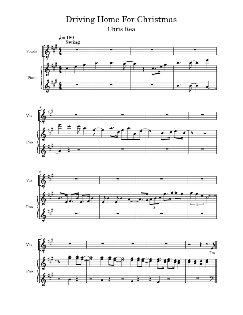 Driving Home For Christmas – Chris Rea Sheet Music for Piano (Piano ...