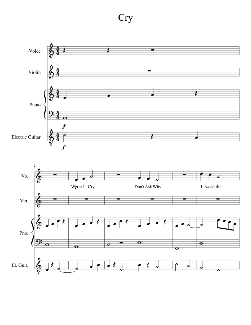 Cry Sheet music for Piano, Vocals, Violin, Guitar (Solo) | Musescore.com