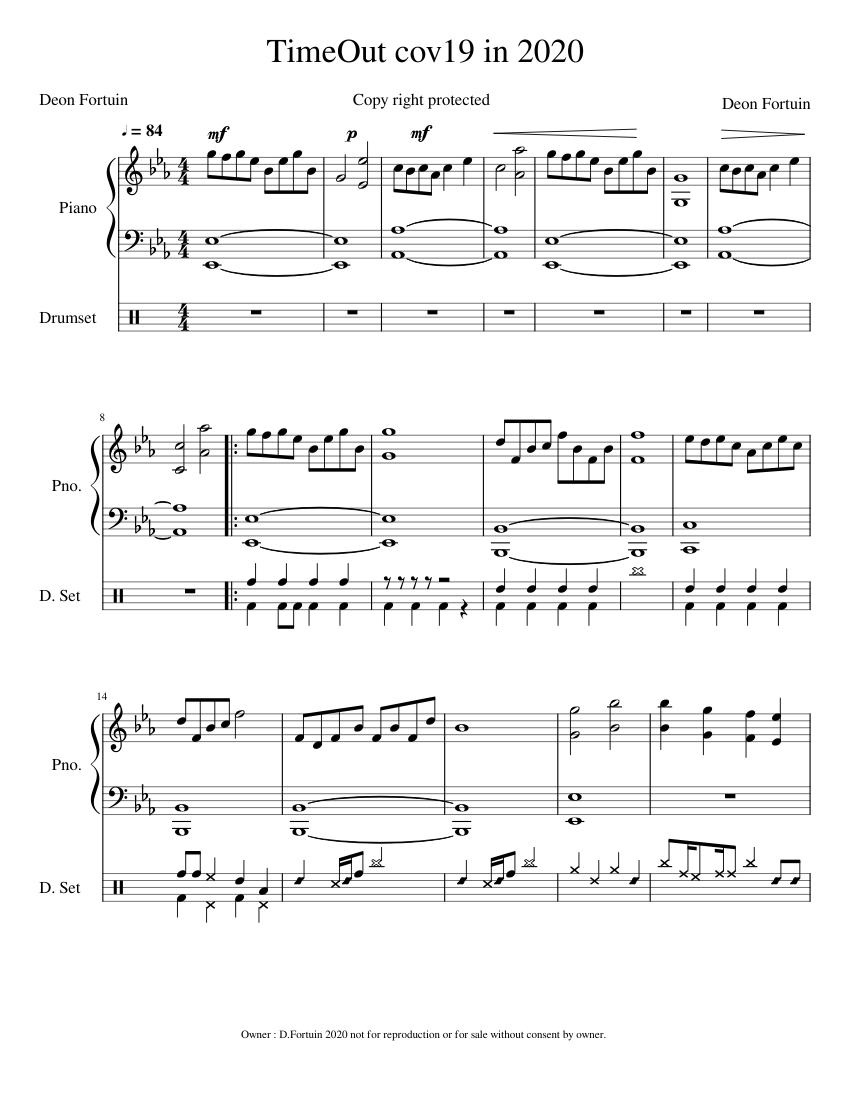 TIMEOUT COVID192020 Sheet music for Piano, Drum group (Mixed Duet ...