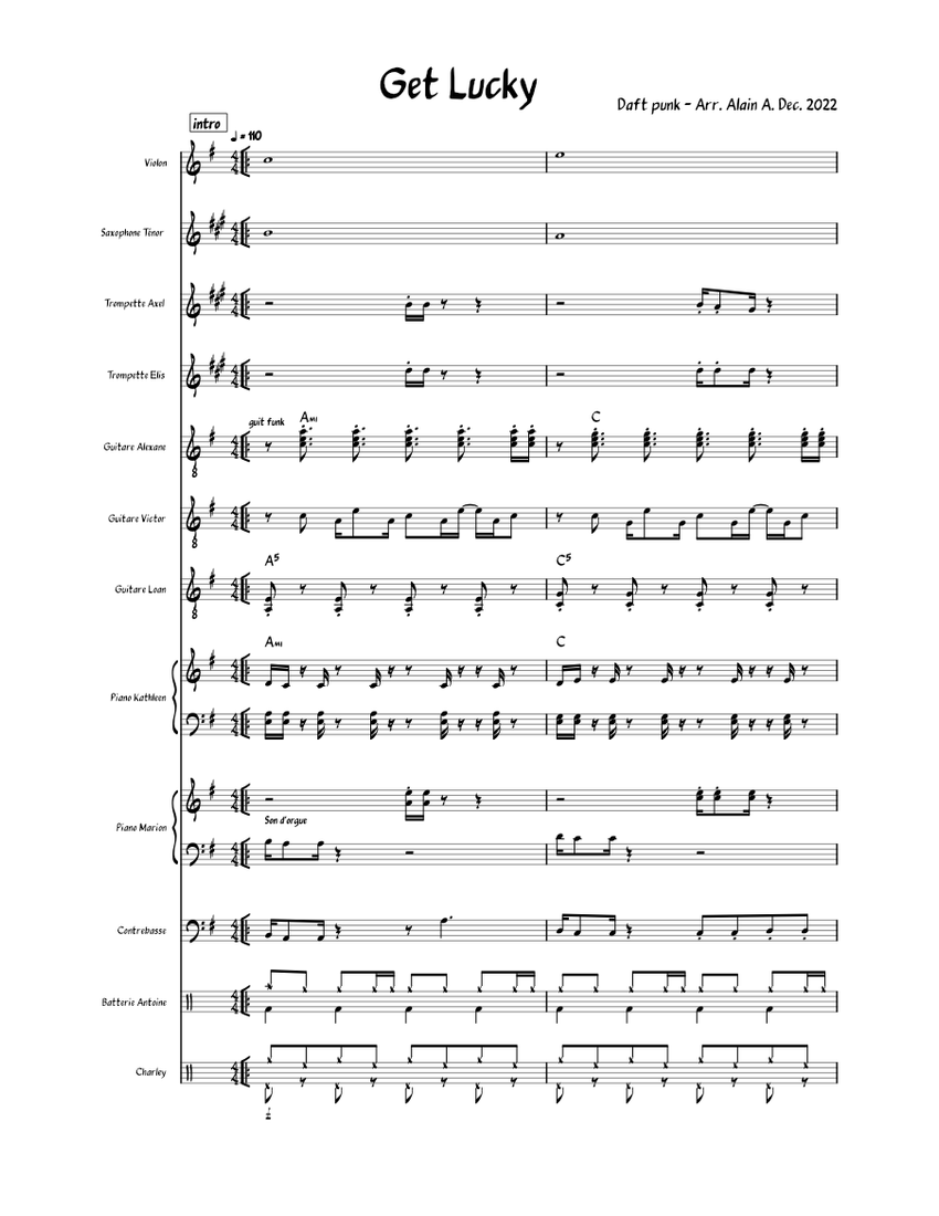 Get lucky – Daft Punk Sheet music for Piano, Saxophone tenor, Trumpet ...