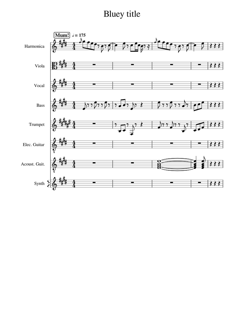 Bluey_Theme Sheet Music for Female, Viola, Guitar, Bass guitar & more ...
