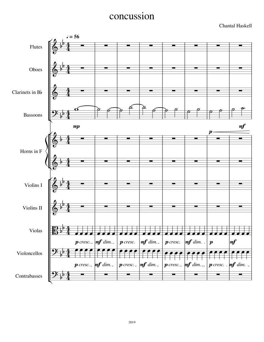 concussion Sheet music for Flute, Oboe, Clarinet in b-flat, Bassoon ...