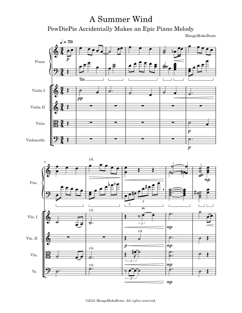 A Summer Wind - MangoMakeBeats Sheet Music for Piano, Violin, Viola ...