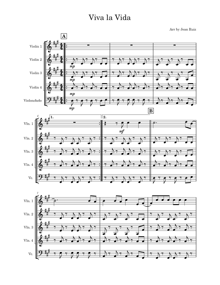 Viva la Vida – Coldplay Viva la Vida Sheet Music for Violin, Cello ...