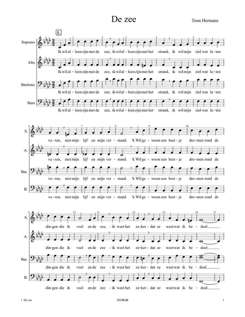 De zee Sheet Music for Bass guitar (SATB) | MuseScore.com