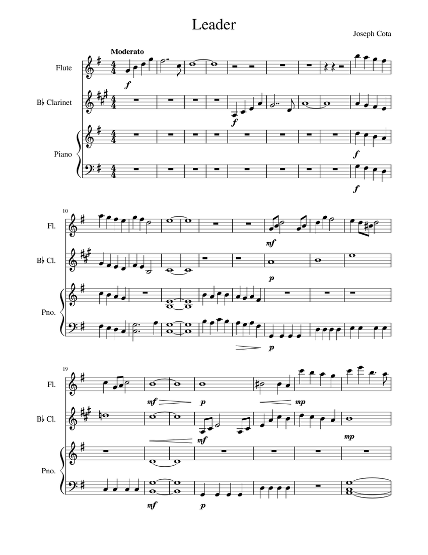 Leader Sheet music for Piano, Flute, Clarinet in b-flat (Mixed Trio ...