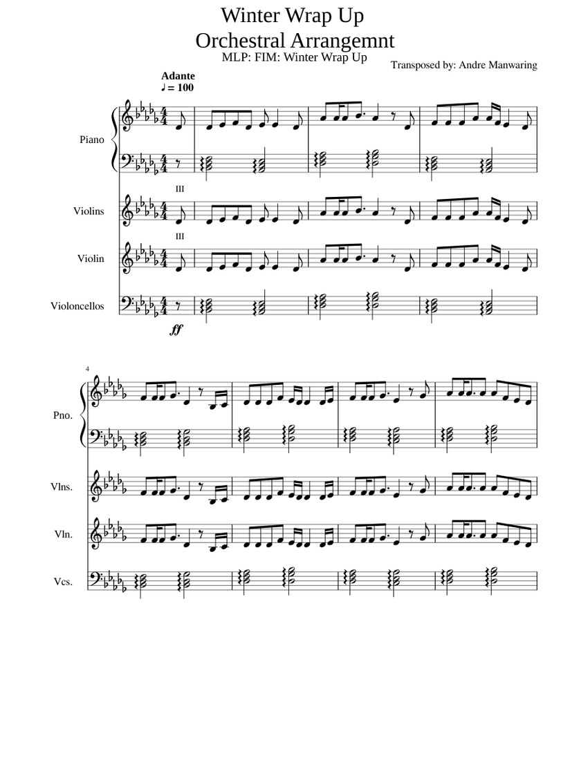 Winter Wrap Up Orchestral Arrangement Sheet Music For Piano Violin