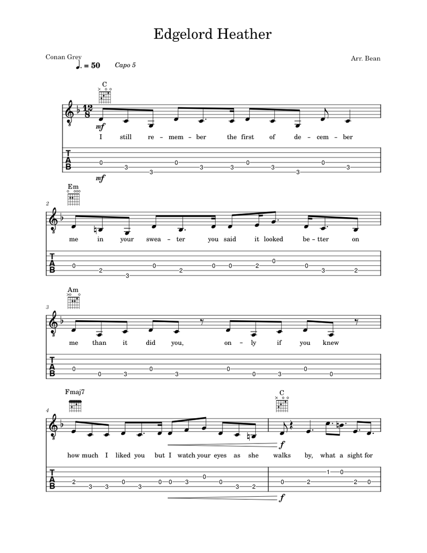 Heather- Sabrina "Bean" Southern/Conan Grey Sheet music for Guitar ...