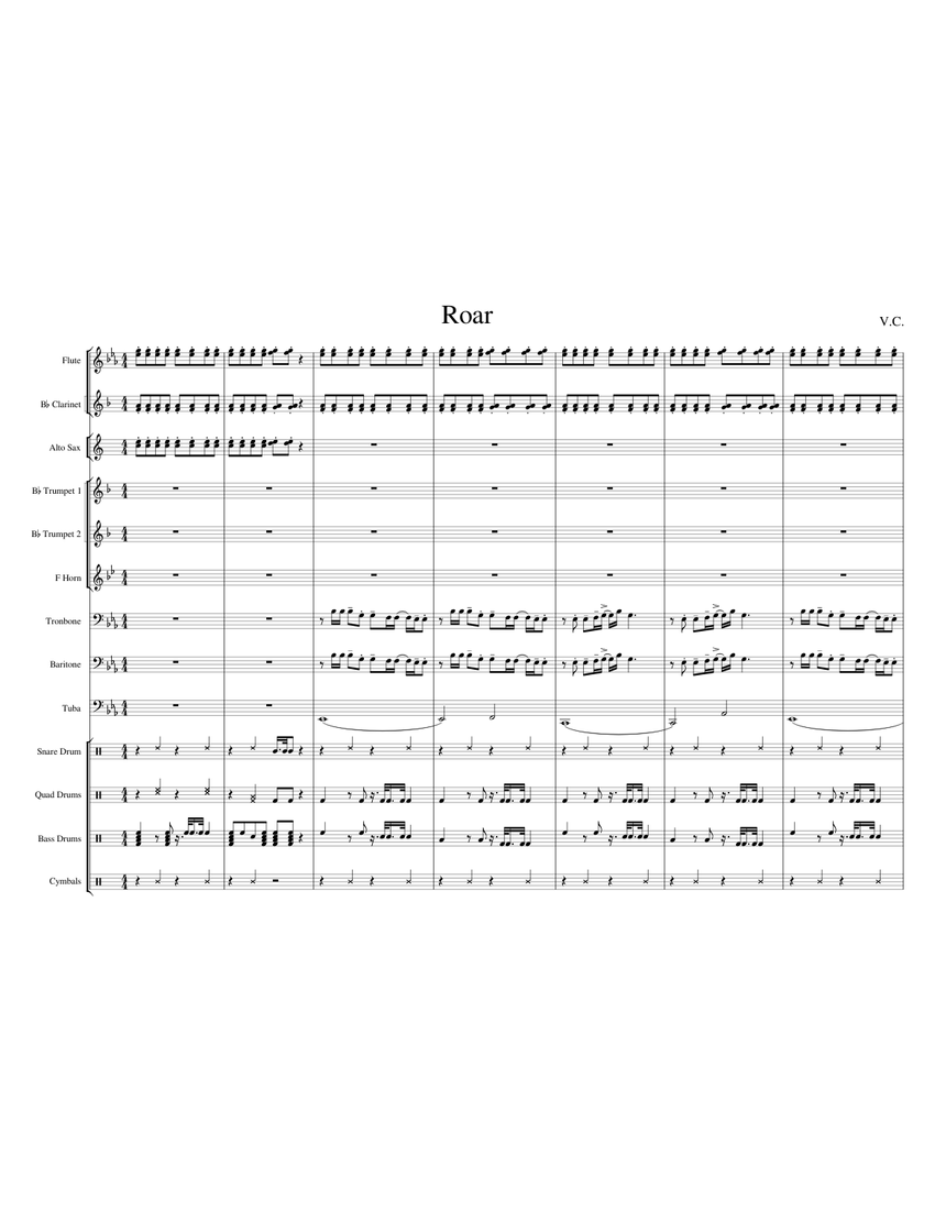 Roar Sheet Music for Trombone, Flute, Clarinet in b-flat, Saxophone ...