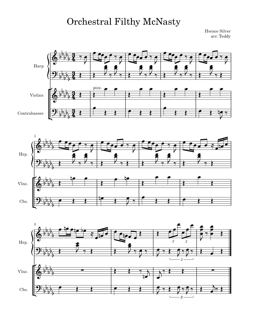 Orchestral Filthy McNasty Sheet music for Harp, Strings group (String ...