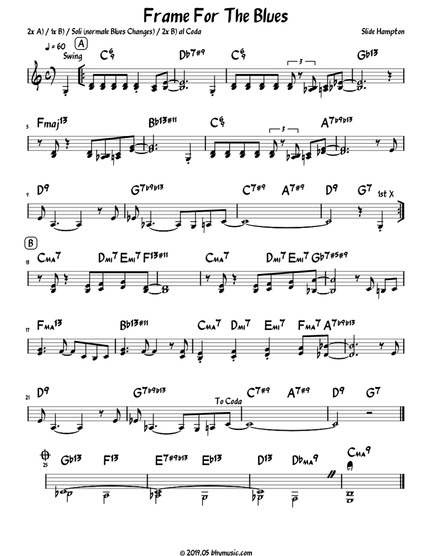 Frame For The Blues Sheet Music with Chords for Trumpet in b-flat (Solo ...