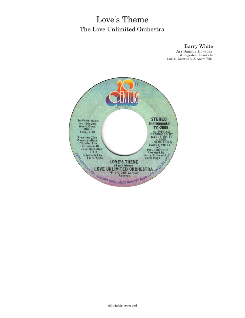 Love's Theme – Barry White Sheet Music for Piano, Tuba, Flute, Trumpet ...