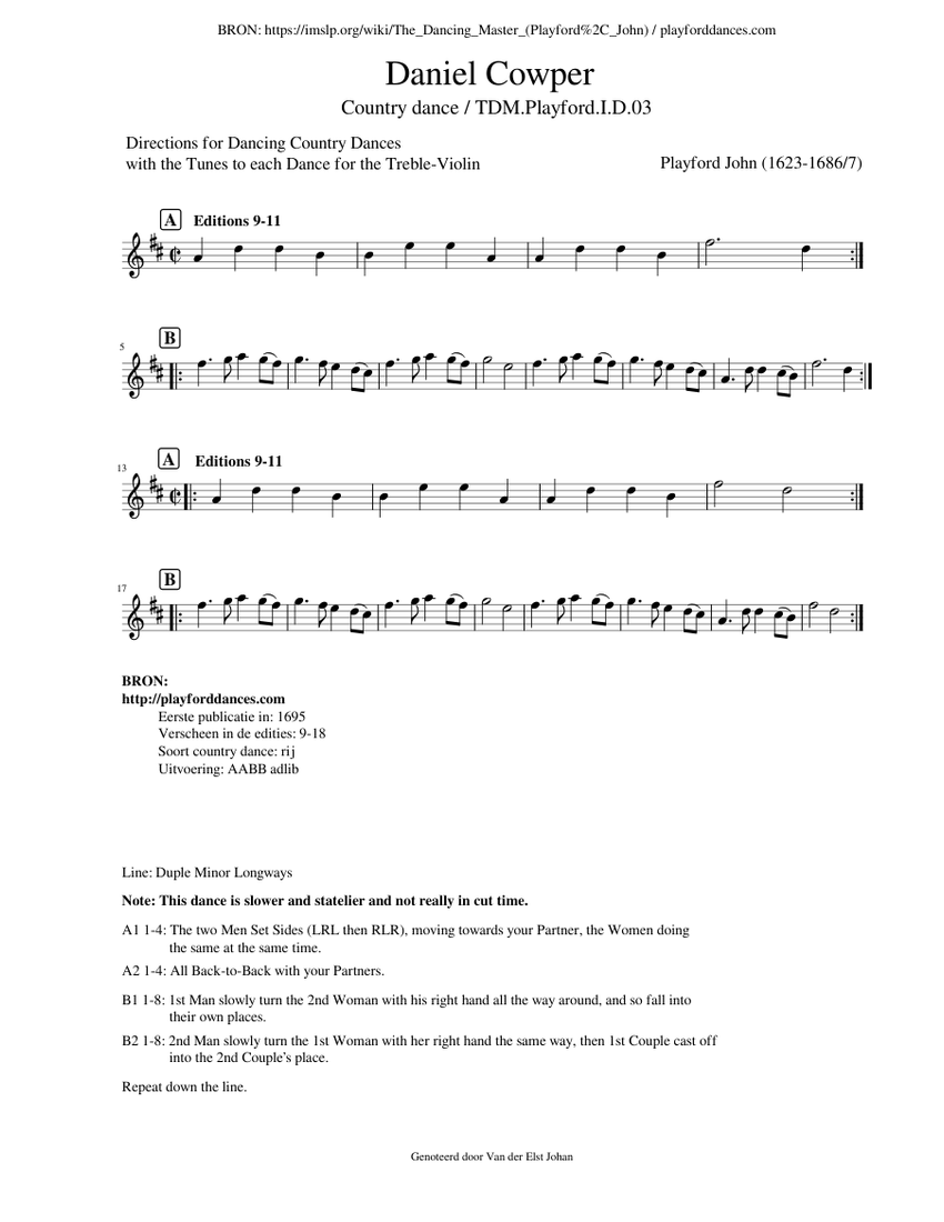 Daniel Cowper (TDM.Playford.I.D.03) Sheet Music for Violin (Solo ...