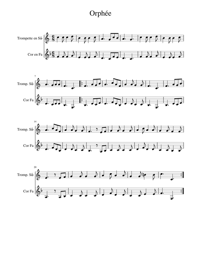 Orphée Sheet music for Trumpet in b-flat, French horn (Brass Duet ...
