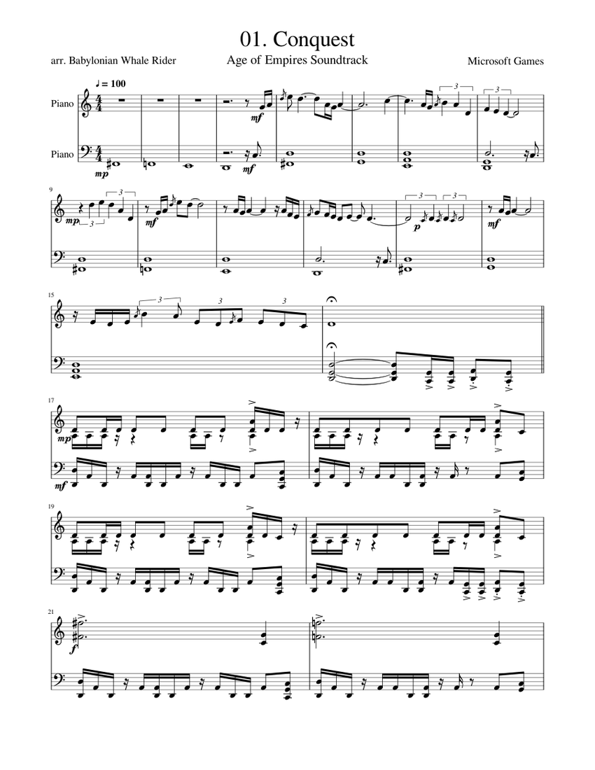 01 Conquest Sheet music for Piano (Solo) | Musescore.com