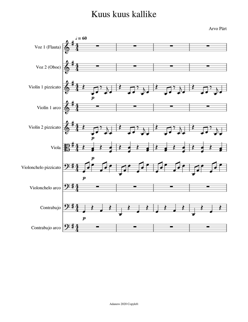 Kuus kuus kallike - Arvo Pärt Sheet Music for Soprano, Mezzo soprano ...