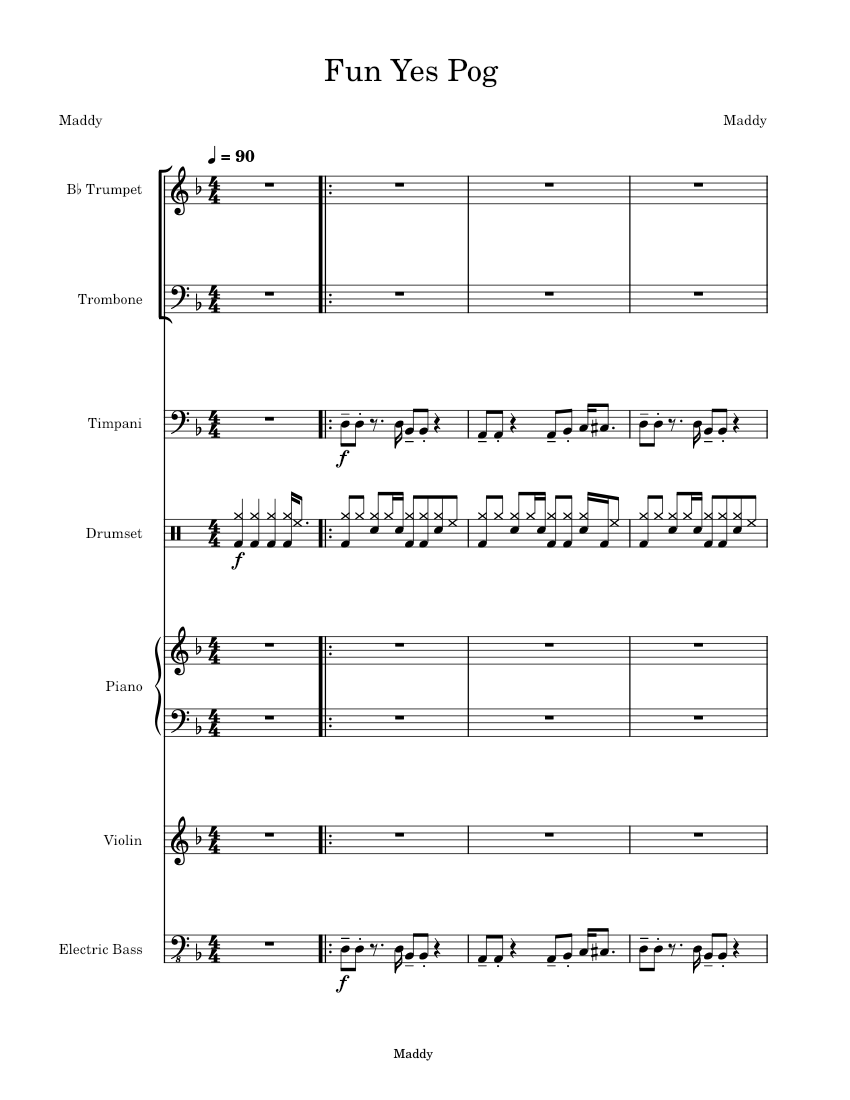Fun Yes Pog Sheet music for Piano, Trombone, Trumpet in b-flat, Timpani ...
