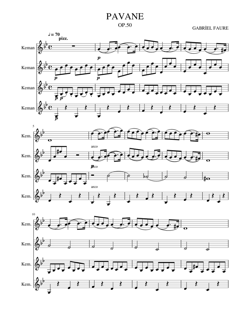 Pavane, Op.50 – Gabriel Fauré Sheet music for Violin (Mixed Quartet ...