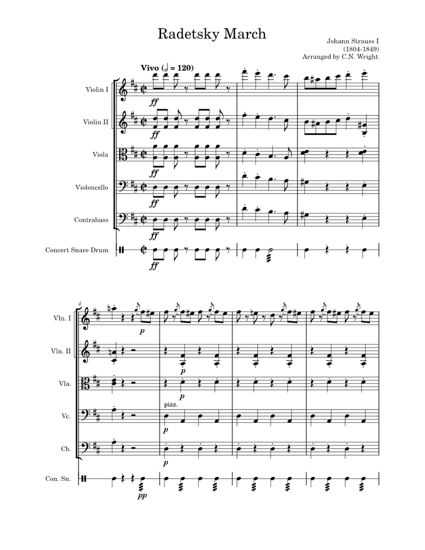 Radetsky March - Johann Strauss I Sheet Music for Contrabass, Snare ...