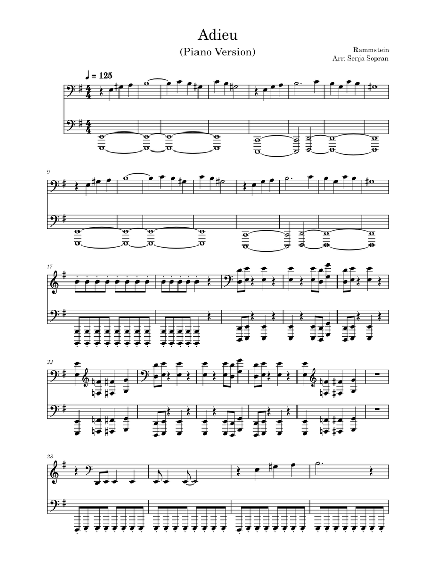 Adieu – Rammstein Sheet music for Piano (Solo) | Musescore.com