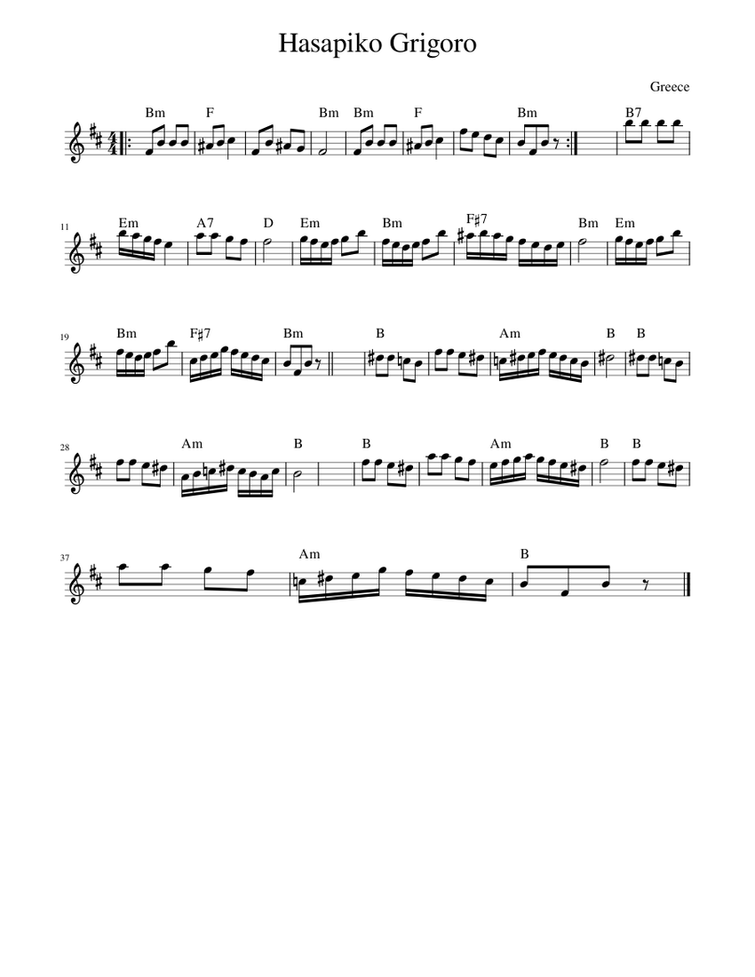 Greece - Hasapiko Grigoro Sheet music for Piano (Solo) Easy | Musescore.com