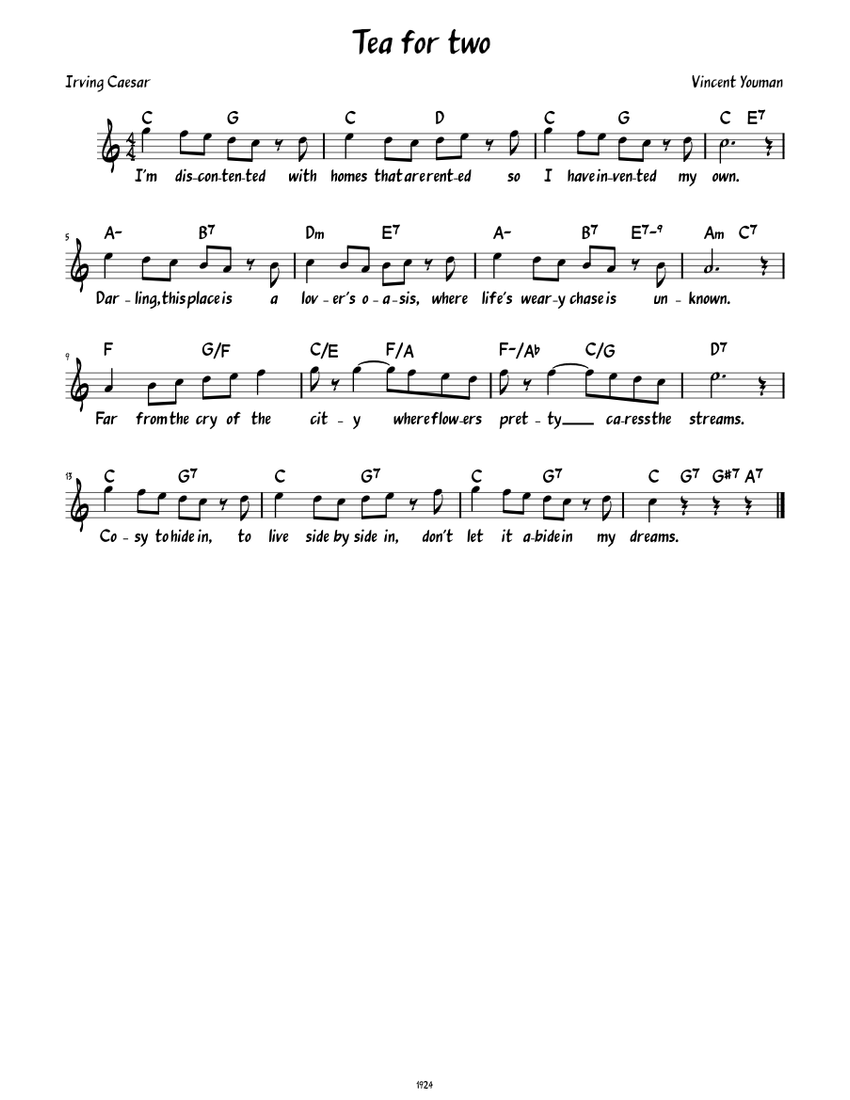 Tea For Two (Lead sheet with verse and lyrics ) Sheet Music with Chords ...